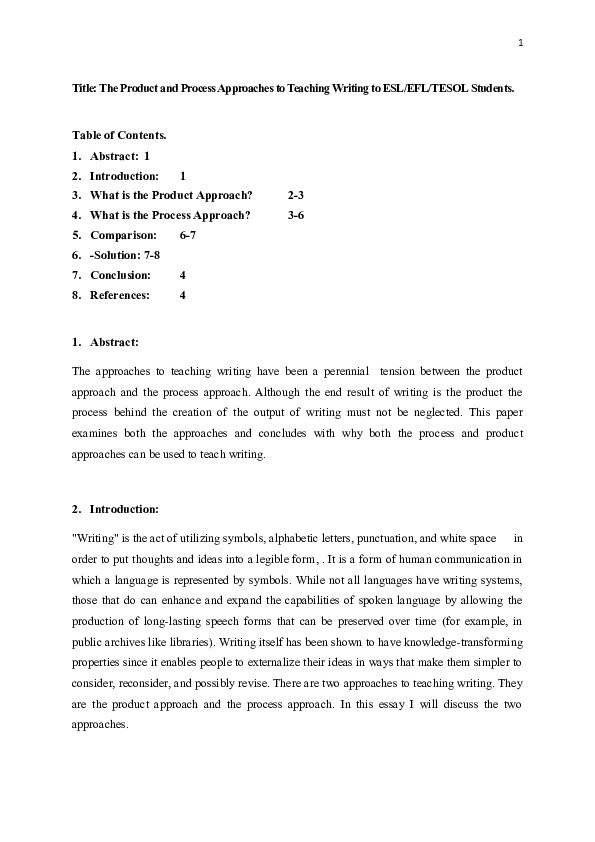(DOC) Title: The Product and Process Approaches to Teaching Writing to ...