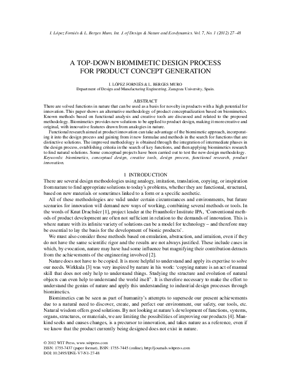 (PDF) A top-down biomimetic design process for product concept generation