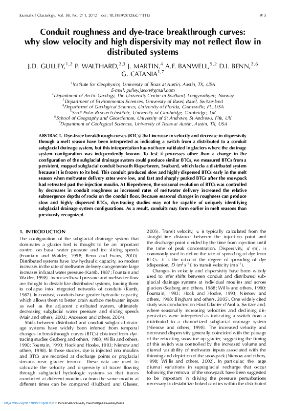 (PDF) Dye-Tracing in Subglacial Drainage Systems