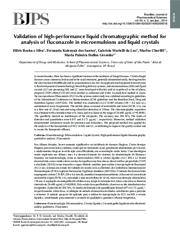 Pdf Validation Of High Performance Liquid Chromatographic Method For Analysis Of Fluconazole