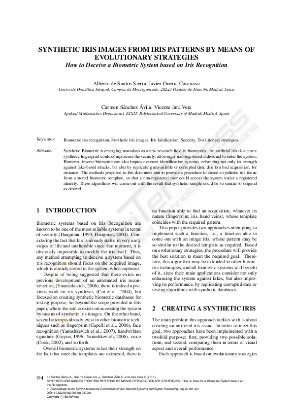 (PDF) Synthetic Iris Images from Iris Patterns by Means of Evolutionary ...