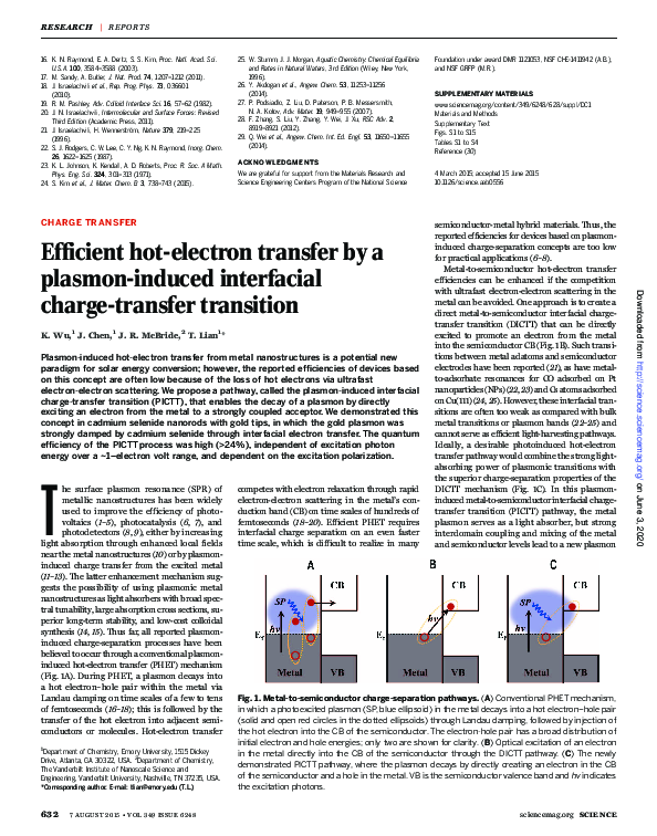 (PDF) CHARGE TRANSFER. Efficient hot-electron transfer by a plasmon ...