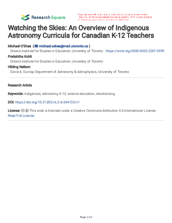 (PDF) Watching the Skies: An Overview of Indigenous Astronomy Curricula ...
