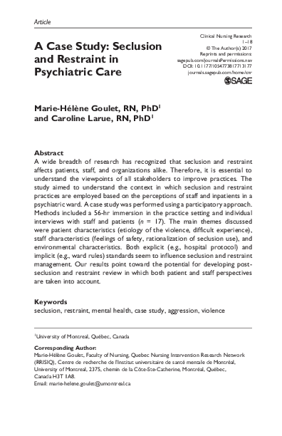 (PDF) A Case Study: Seclusion and Restraint in Psychiatric Care