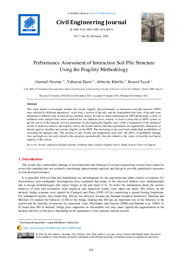 (PDF) Performance Assessment of Interaction Soil Pile Structure Using the Fragility Methodology