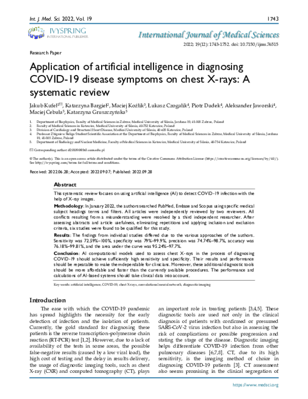 Pdf Application Of Artificial Intelligence In Diagnosing Covid 19