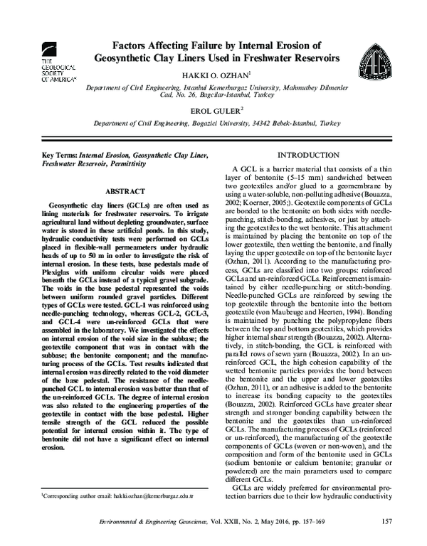 (PDF) Factors Affecting Failure by Internal Erosion of Geosynthetic Clay Liners Used in ...