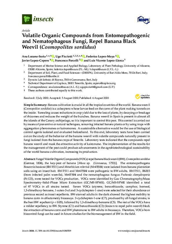 (PDF) Volatile Organic Compounds from Entomopathogenic and Nematophagous Fungi Repel the Banana ...
