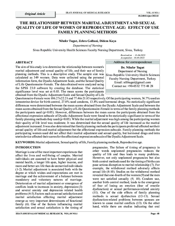 (PDF) The Relationship Between Marital Adjustment and Sexual Quality of ...