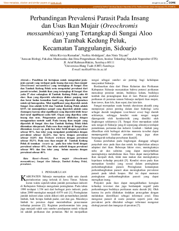 (PDF) Perbandingan Prevalensi Parasit Pada Insang dan Usus Ikan Mujair ...