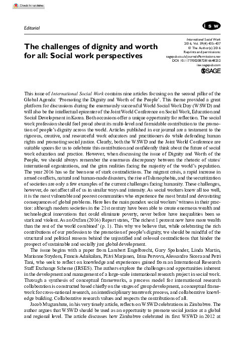 (PDF) The challenges of dignity and worth for all: Social work perspectives