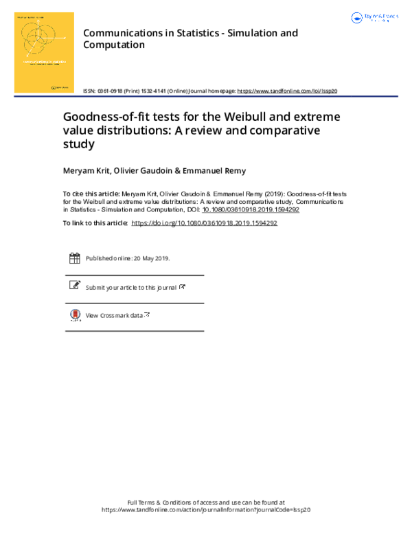 Pdf Goodness Of Fit Tests For The Weibull And Extreme Value Distributions A Review And