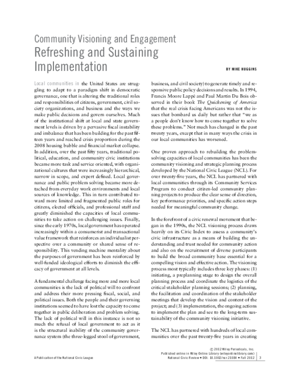 (PDF) Community visioning and engagement: Refreshing and sustaining ...