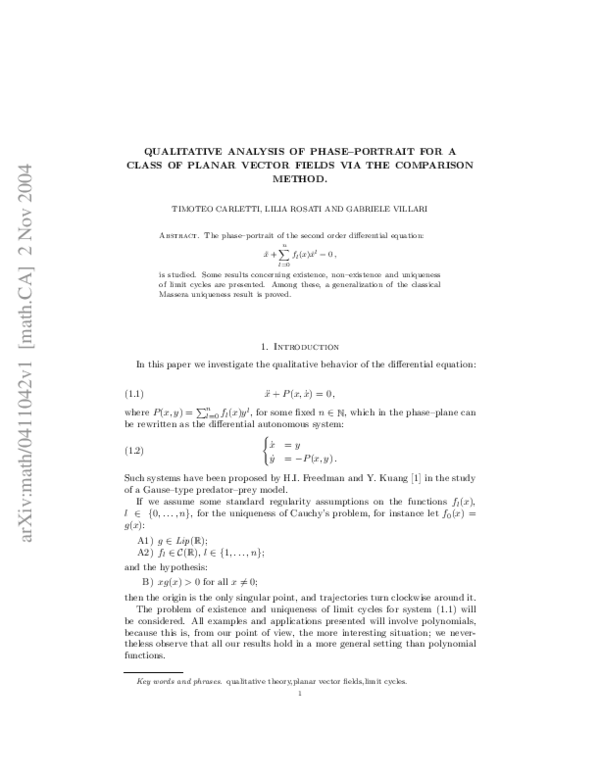 (PDF) Qualitative analysis of the phase portrait for a class of planar vector fields via the ...