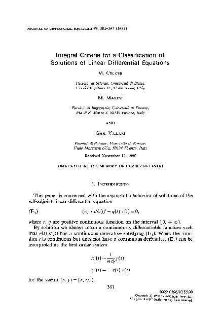 (PDF) Integral criteria for a classification of solutions of linear ...
