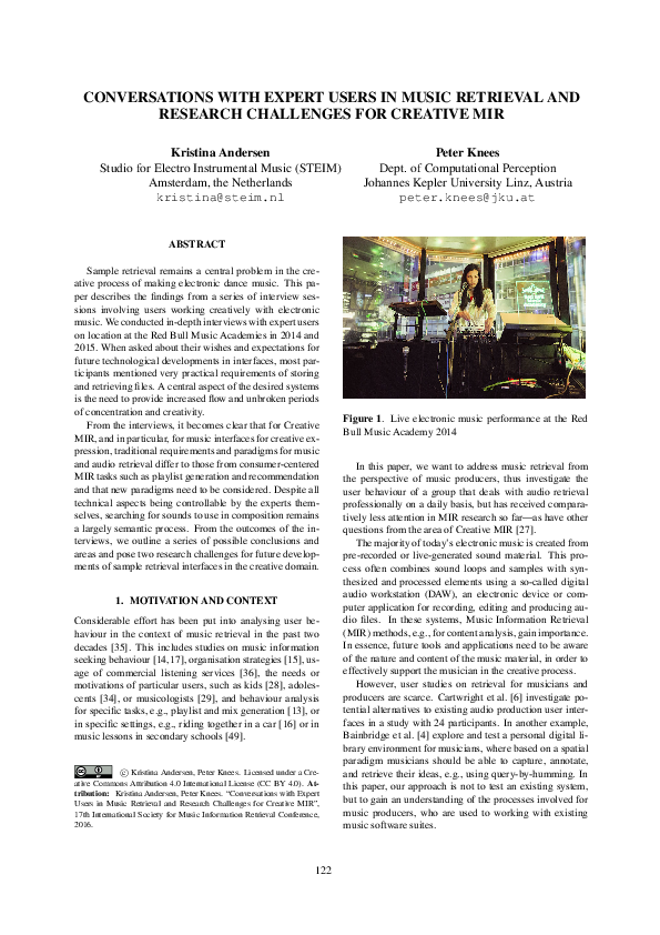 (PDF) Conversations With Expert Users In Music Retrieval And Research Challenges For Creative Mir