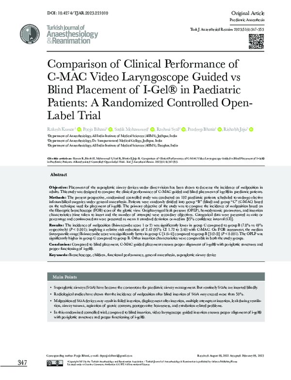 (PDF) Comparison of Clinical Performance of C-MAC Video Laryngoscope ...