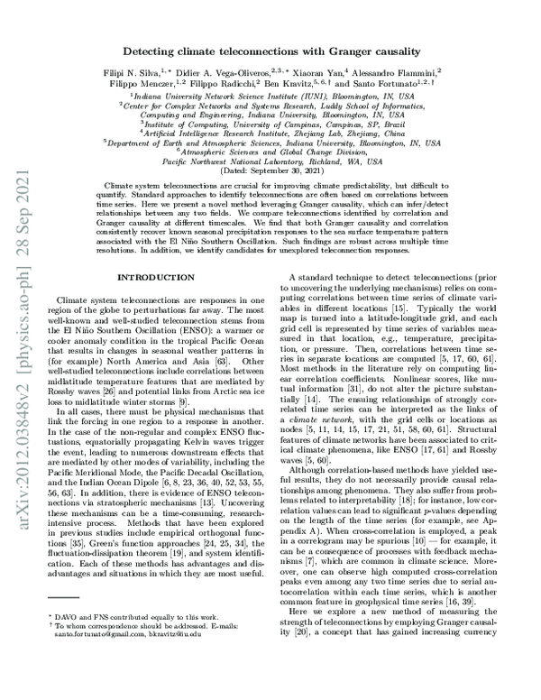 Pdf Detecting Climate Teleconnections With Granger Causality
