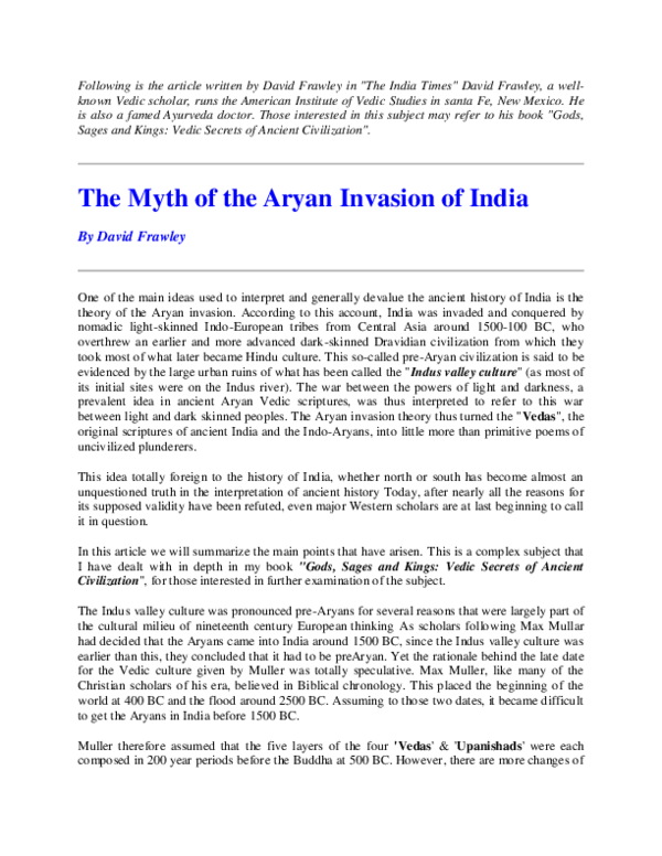 (PDF) The myth of the Aryan invasion of India