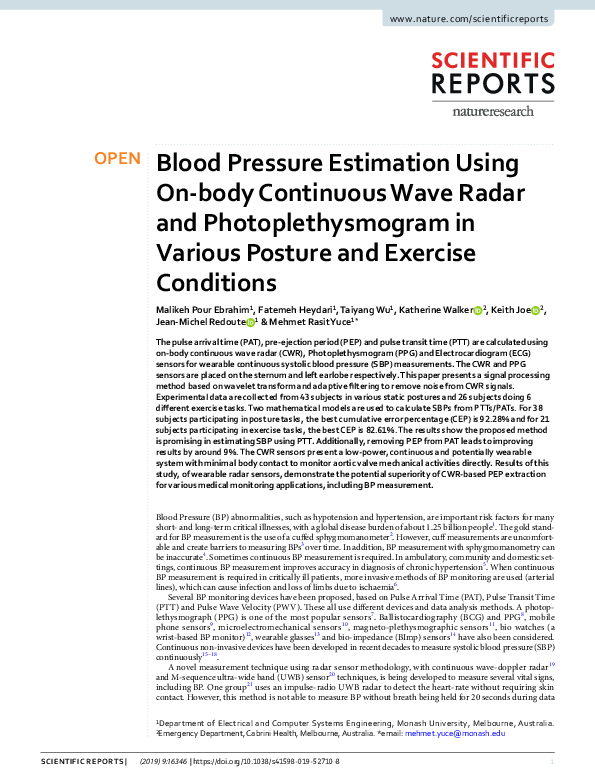 (PDF) Continuous blood pressure estimation using pulse arrival time and photoplethysmogram