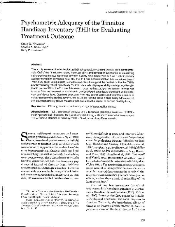 (PDF) Psychometric adequacy of the Tinnitus Handicap Inventory (THI ...