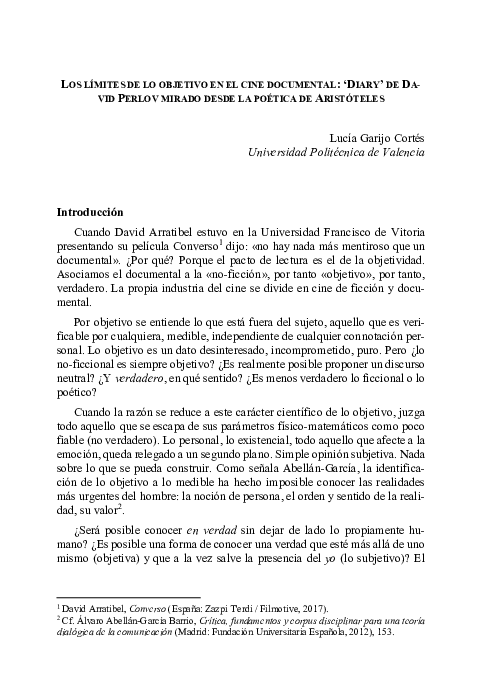 (PDF) LOS LÍMITES DE LO OBJETIVO EN EL CINE DOCUMENTAL: 'DIARY' DE ...