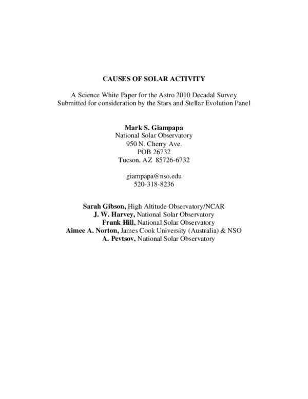(PDF) Causes of solar activity: a science white paper for the Astro ...