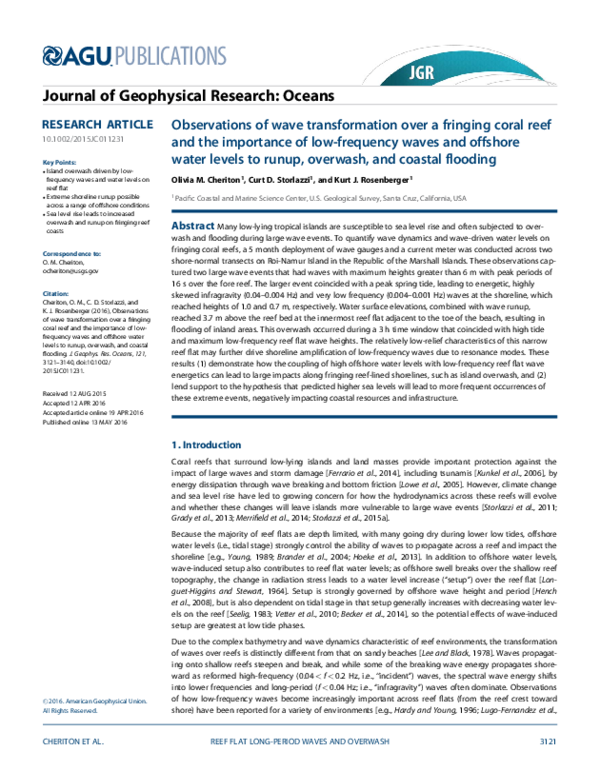 Pdf Observations Of Wave Transformation Over A Fringing Coral Reef And The Importance Of Low