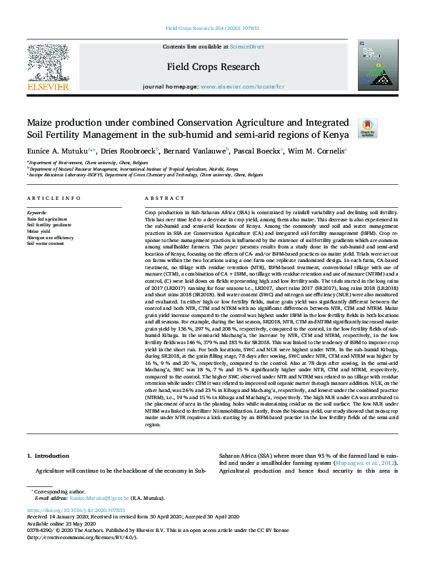 (PDF) Maize production under combined Conservation Agriculture and Integrated Soil Fertility ...