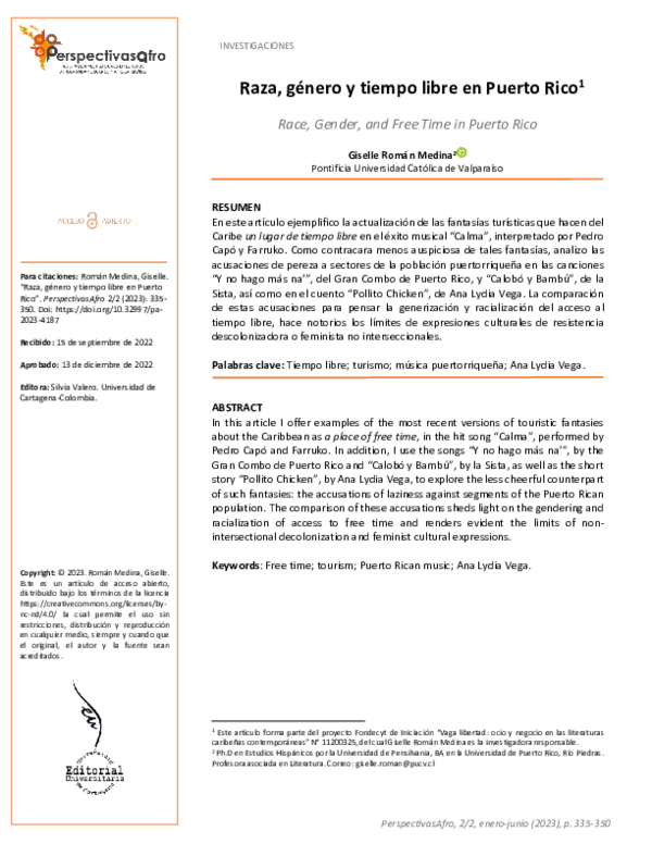 (PDF) Raza, género y tiempo libre en Puerto Rico