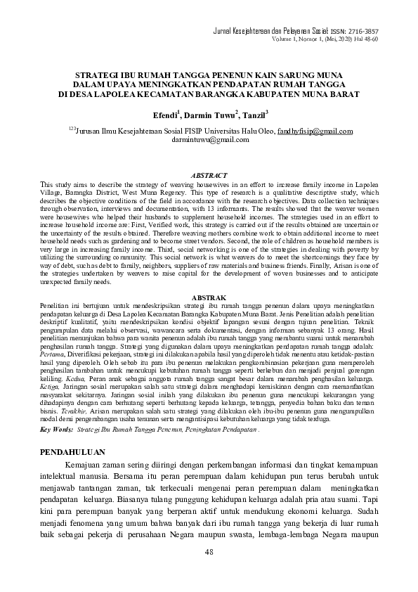 (PDF) STRATEGI IBU RUMAH TANGGA PENENUN KAIN SARUNG MUNA DALAM UPAYA ...