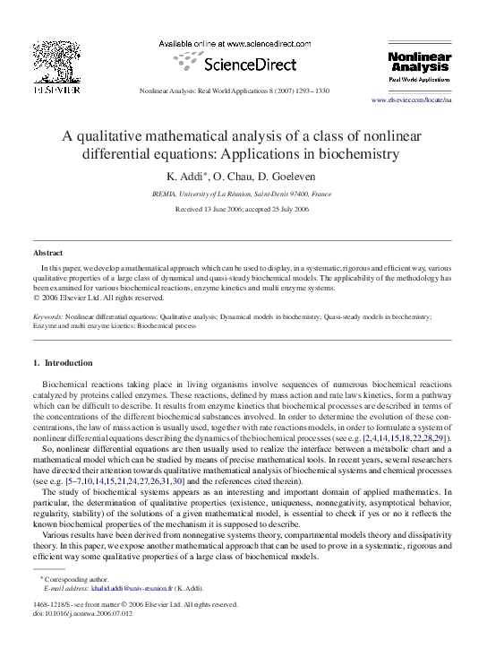 (PDF) A qualitative mathematical analysis of a class of nonlinear ...