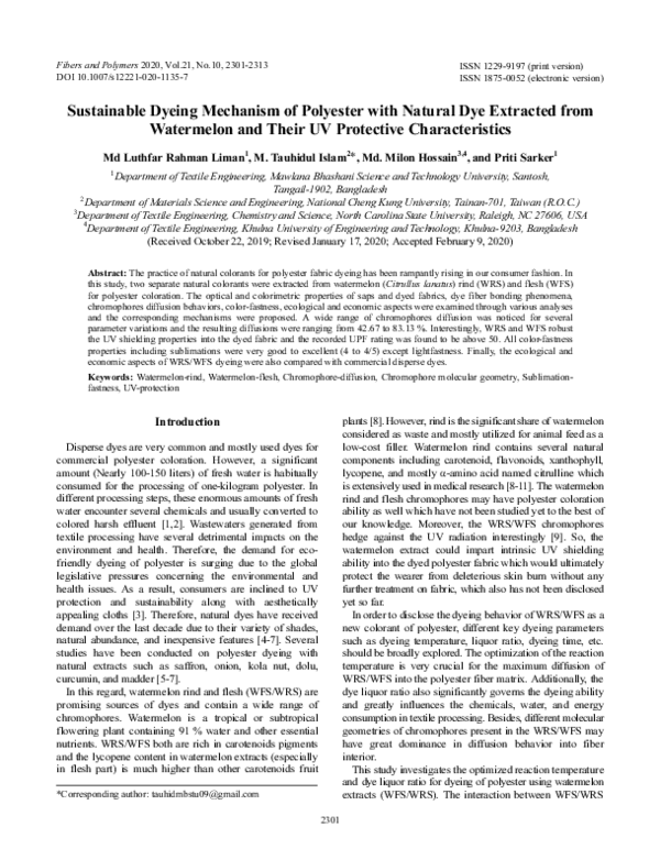 (PDF) Sustainable Dyeing Mechanism of Polyester with Natural Dye ...