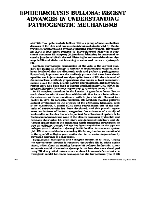 (PDF) Epidermolysis bullosa: Recent advances in understanding pathogenetic mechanisms
