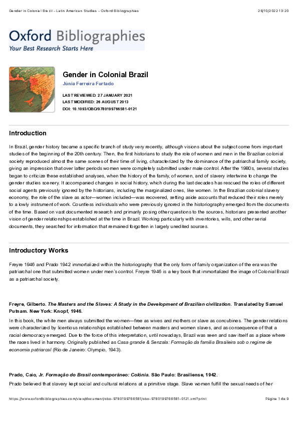 (PDF) Gender in Colonial Brazil
