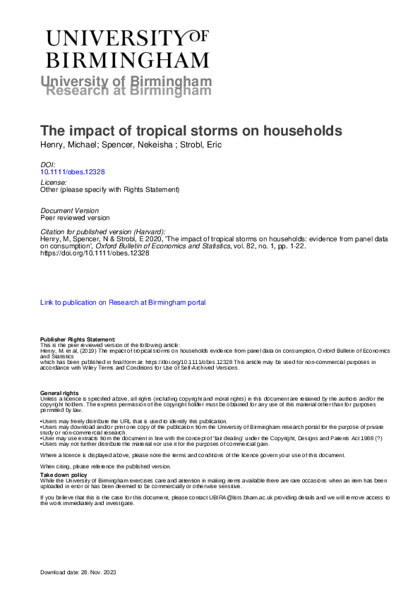 (PDF) The Impact of Tropical Storms on Households: Evidence from Panel ...