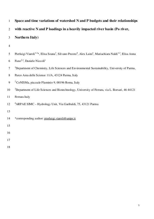 (PDF) Space and time variations of watershed N and P budgets and their relationships with ...