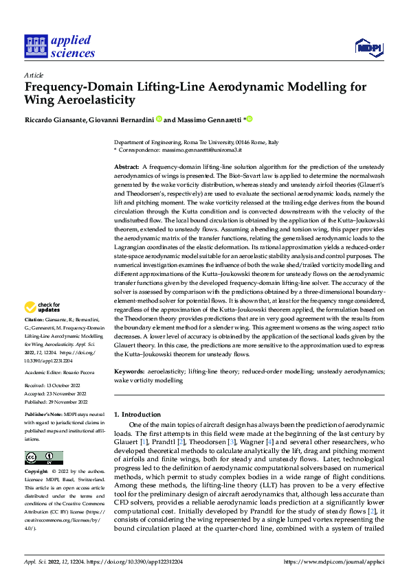 (PDF) Frequency-Domain Lifting-Line Aerodynamic Modelling for Wing Aeroelasticity