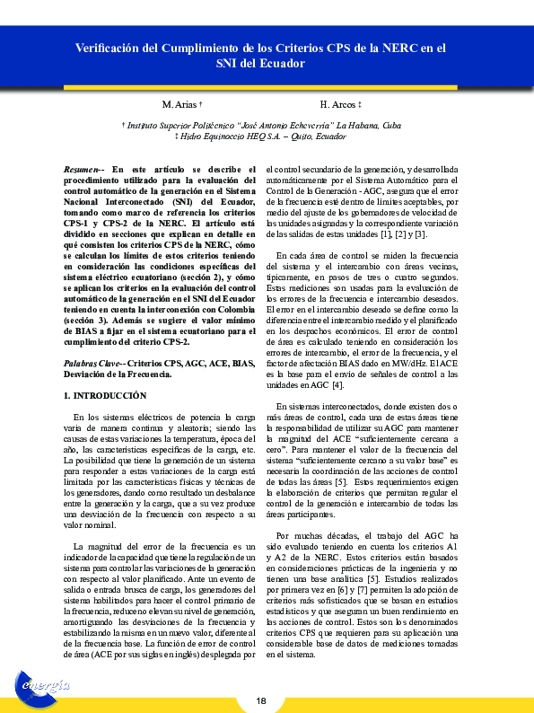 (PDF) Verificación del Cumplimiento de los Criterios CPS de la NERC en ...