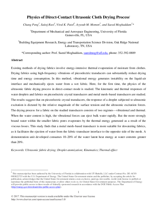 (PDF) Physics of direct-contact ultrasonic cloth drying process