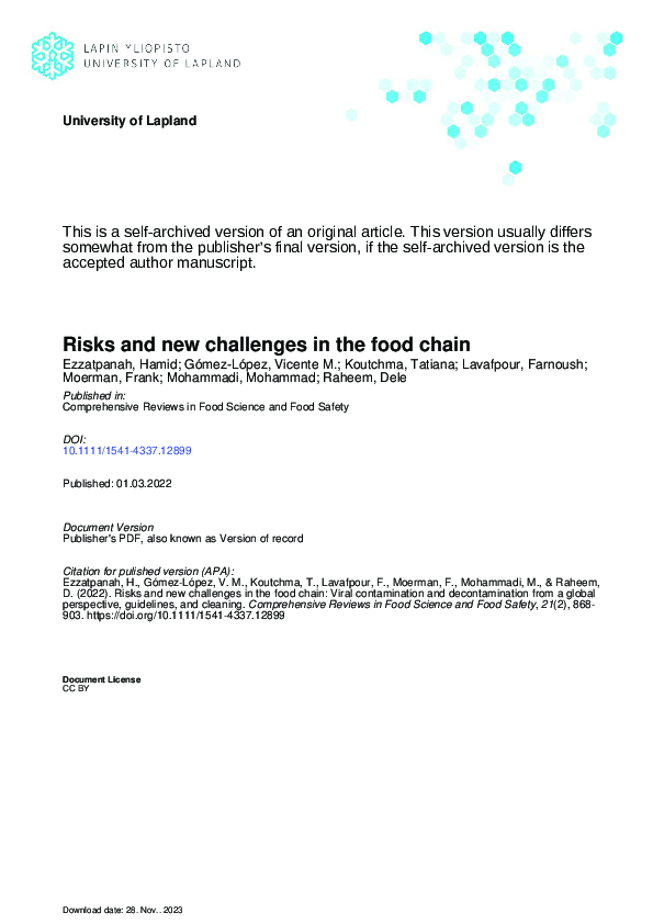 (PDF) Risks and new challenges in the food chain: Viral contamination ...
