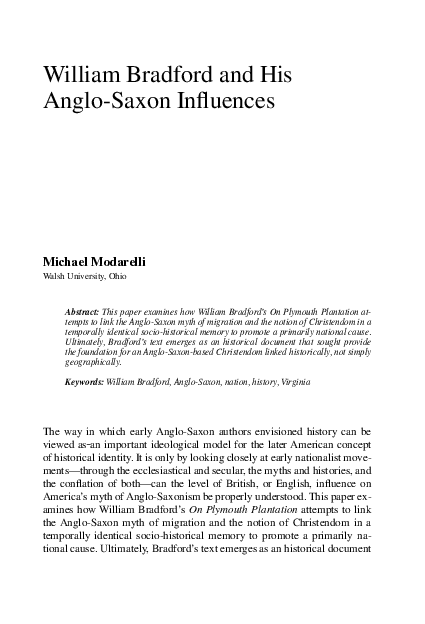 (PDF) William Bradford and His Anglo-Saxon Influences
