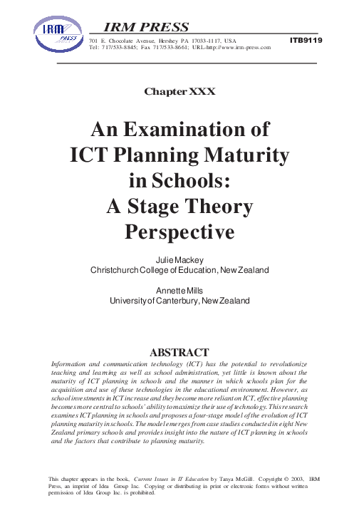 (PDF) An Examination of ICT Planning Maturity in Schools