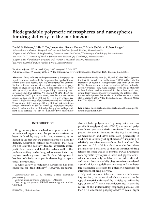 (PDF) Biodegradable polymeric microspheres and nanospheres for drug ...