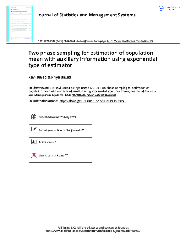 Pdf Two Phase Sampling For Estimation Of Population Mean With Auxiliary Information Using