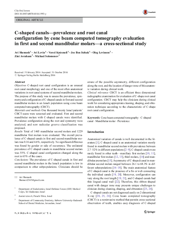 (PDF) C-shaped canals—prevalence and root canal configuration by cone beam computed tomography ...