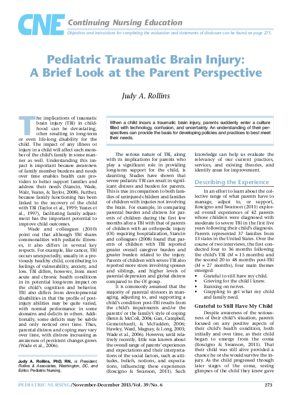 (PDF) Pediatric traumatic brain injury: a brief look at the parent perspective | Judy Rollins ...