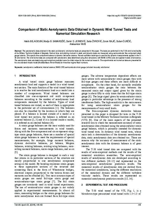 (PDF) Comparison of Static Aerodynamic Data Obtained in Dynamic Wind ...