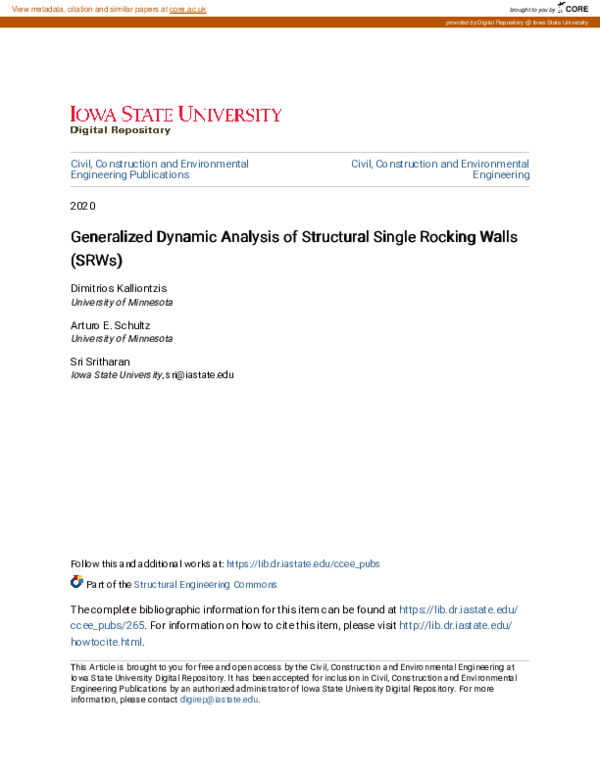 (PDF) Generalized dynamic analysis of structural single rocking walls (SRWs)