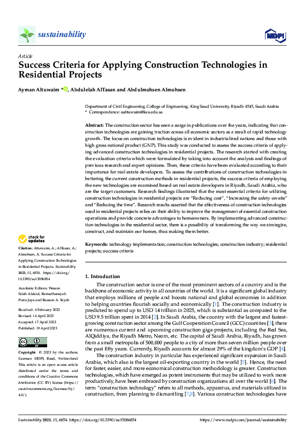 (PDF) Success Criteria for Applying Construction Technologies in ...